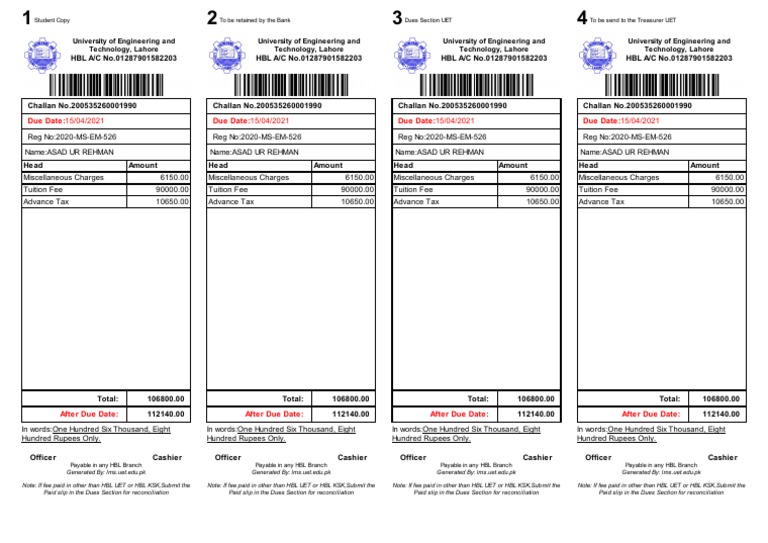 Obe Dues Fee Structure - Report Student Challan View | PDF | Fee | Payments
