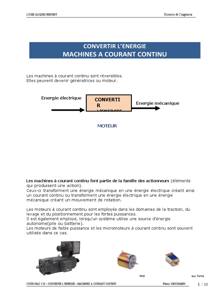 Bac S Si Machines Courant Continu | PDF | Puissance (physique ...