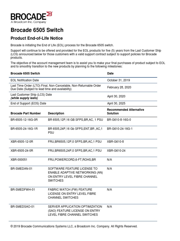 EOL Notice 6505 | PDF | Telecommunications | Software
