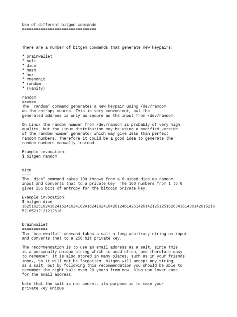Using Bitgen | PDF | Bitcoin | Command Line Interface