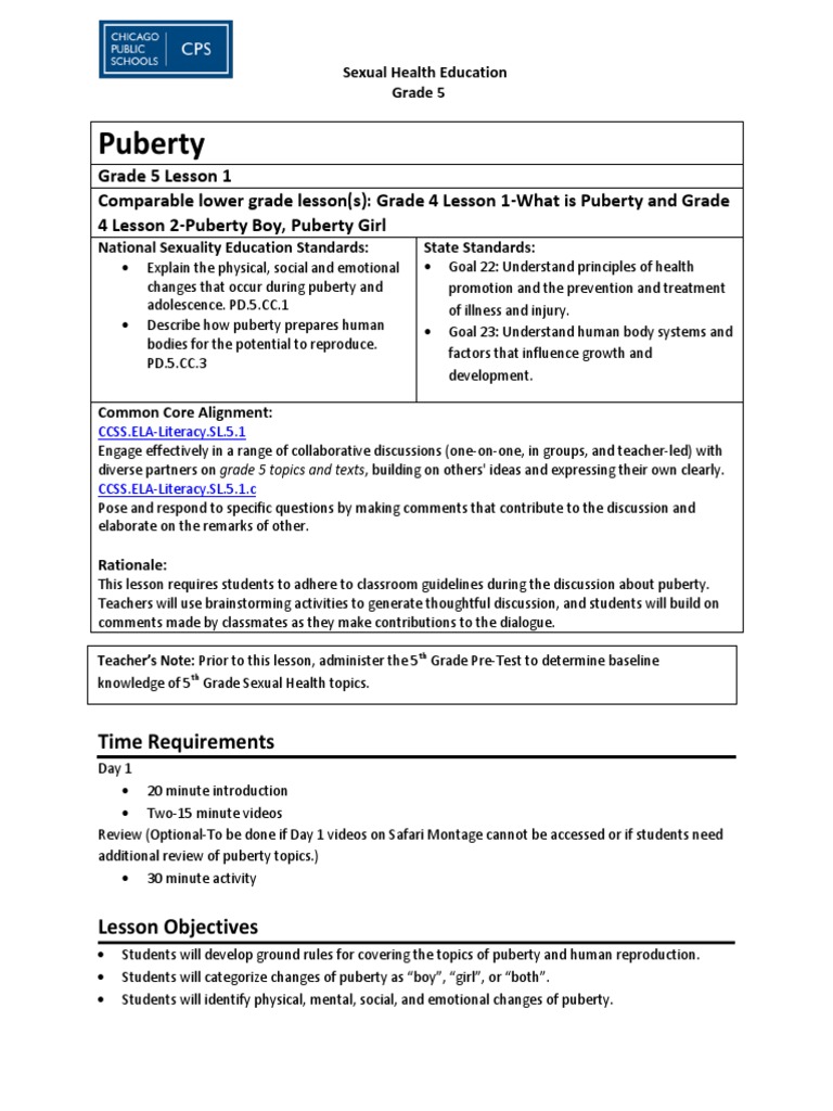 Lesson 1 - Puberty Lesson Plan | PDF | Puberty | Adolescence