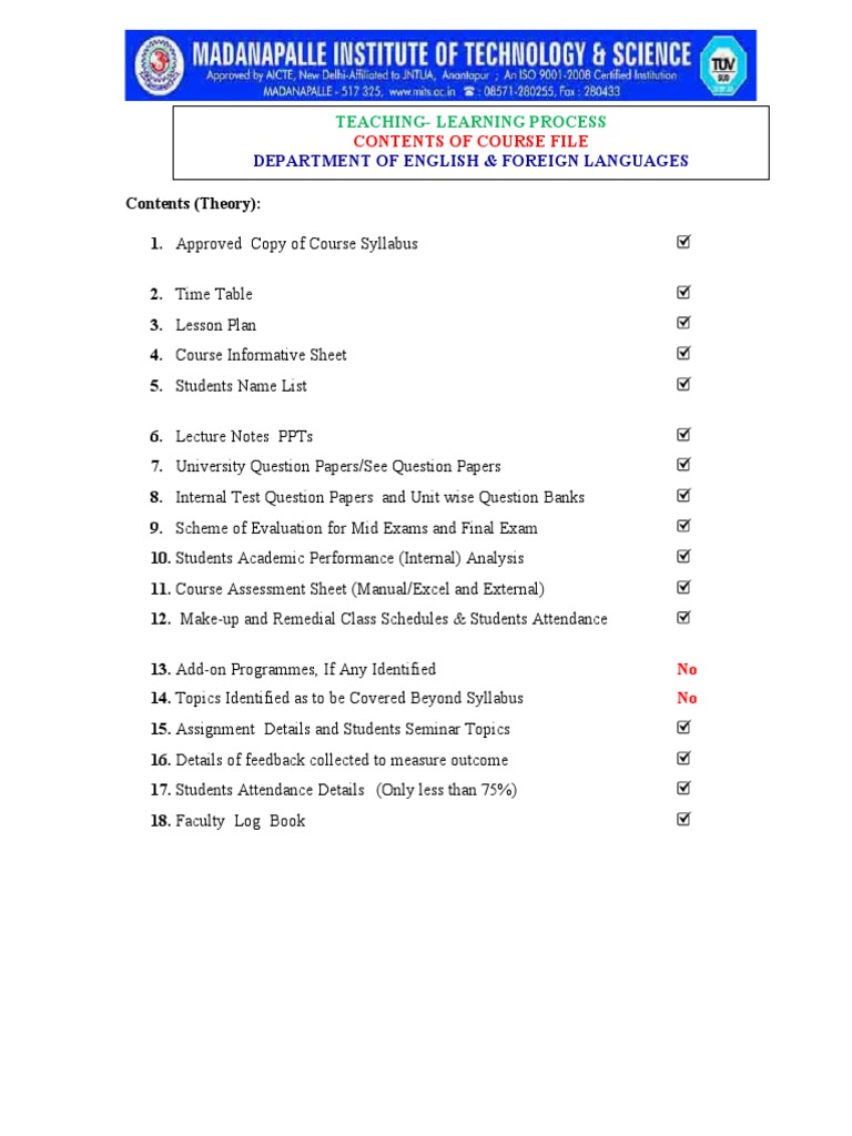 Content of Course File Format | PDF