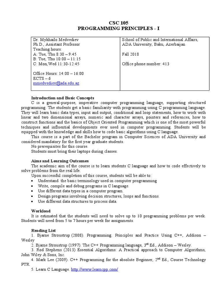 Introduction to CSC 105 Programming Principles - I | PDF | Pointer (Computer Programming ...