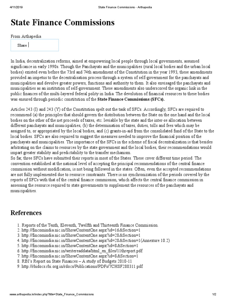 State Finance Commissions - Arthapedia | PDF | Devolution | Policy