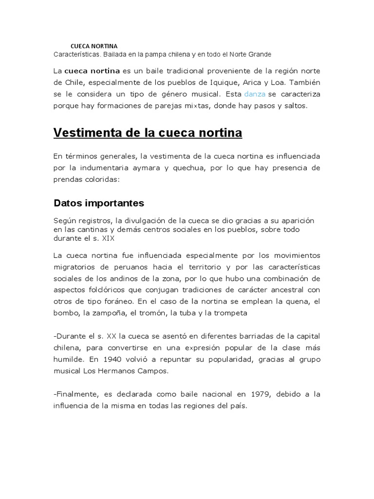 CUECA NORTINA Amaro Características | PDF