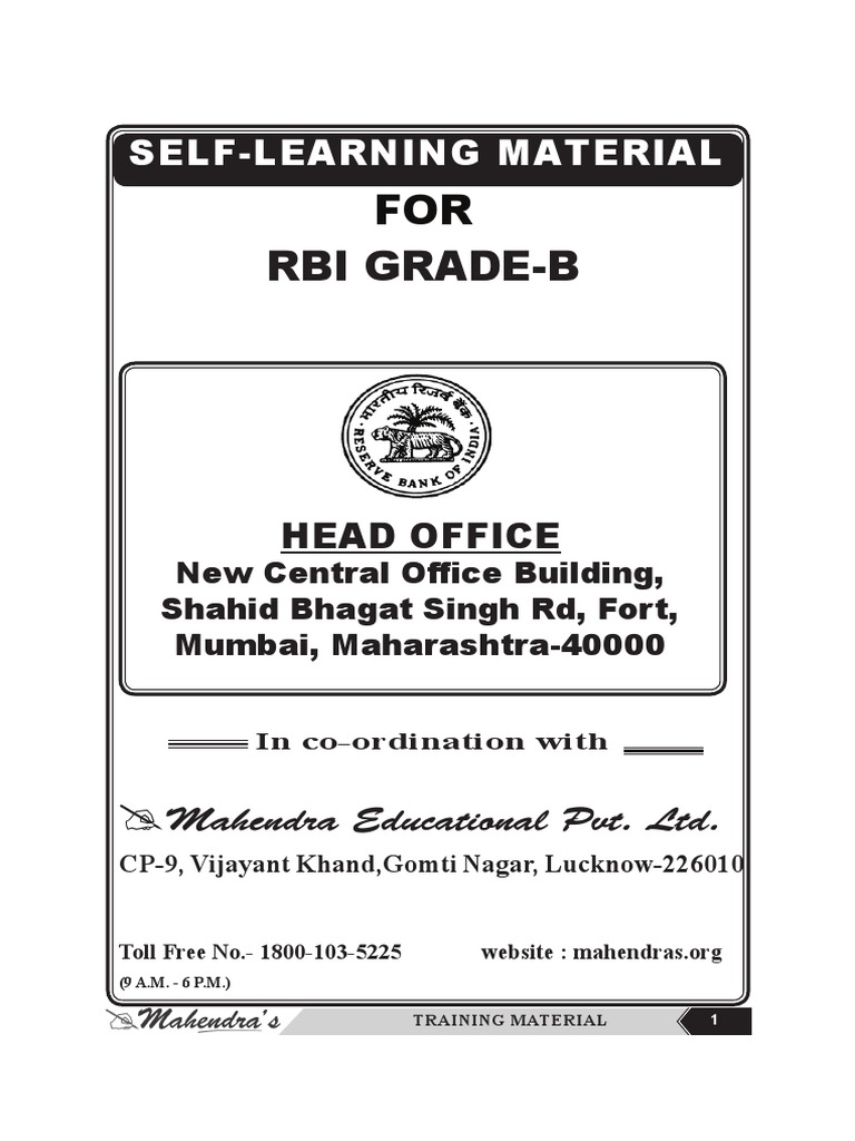 Rbi Grade-B: Self-Learning Material | PDF | Phrase | Question