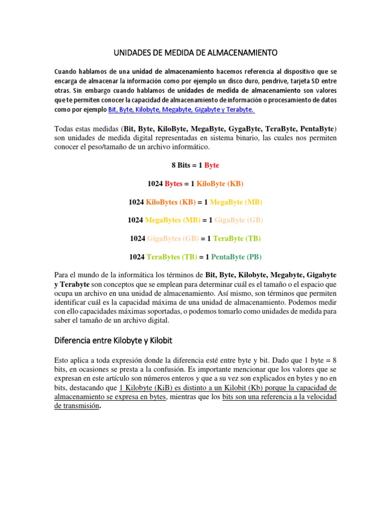 Unidades de Medida de Almacenamiento PDF | PDF | Poco | Byte