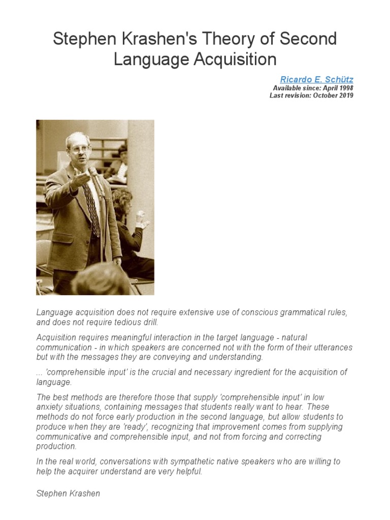 Stephen Krashens Theory Of Second Language Acquisition Pdf Second