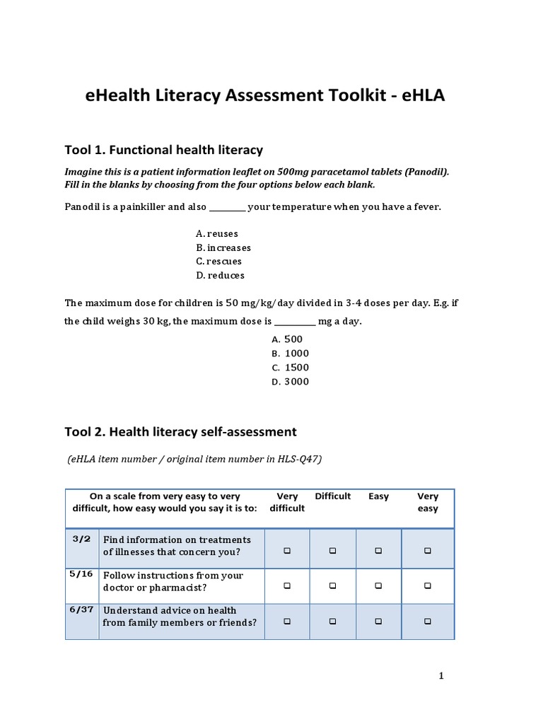 Assessment of eHealth Literacy Using a Digital Toolkit Containing Tests ...