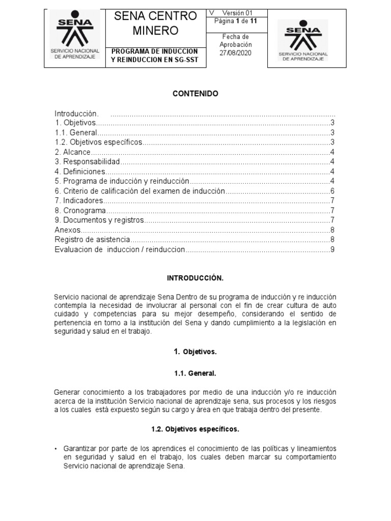 Programa de Induccion y Reinduccion | PDF | Prueba (evaluación) | Aprendizaje
