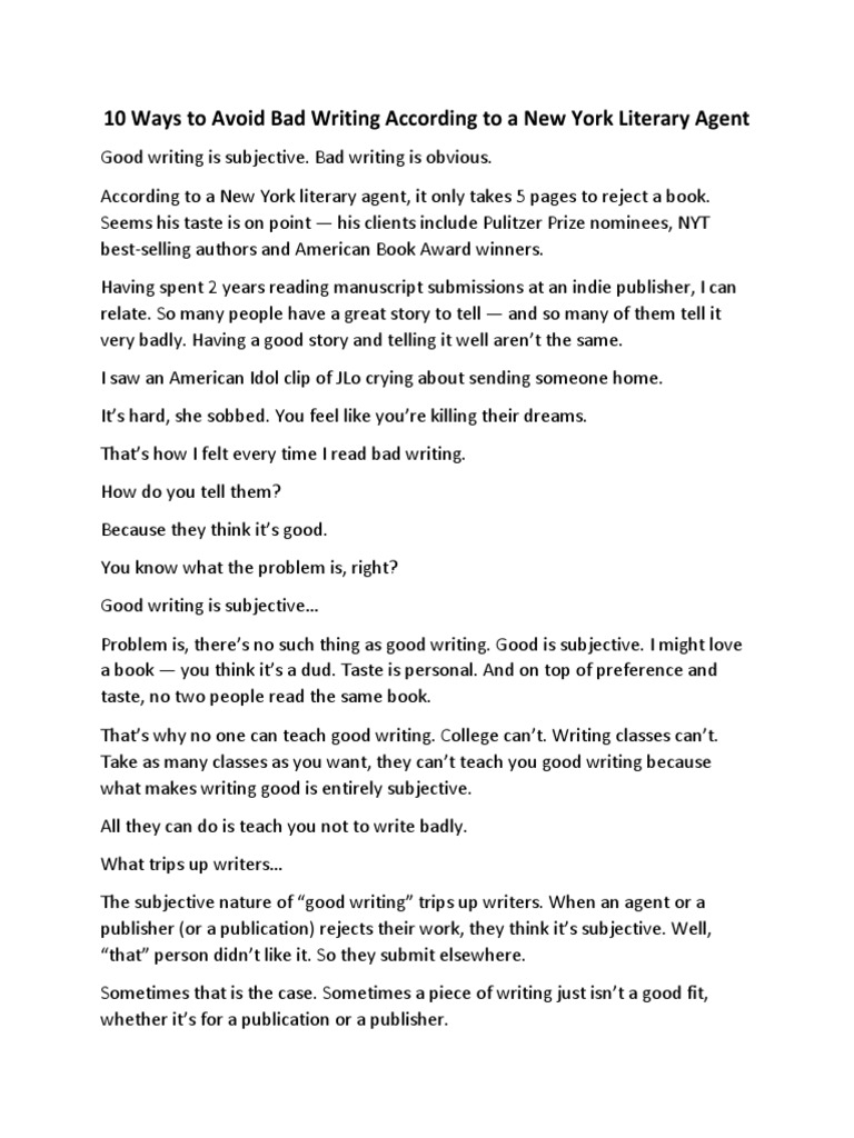10 Ways To Avoid Bad Writing According To A New York Literary Agent ...