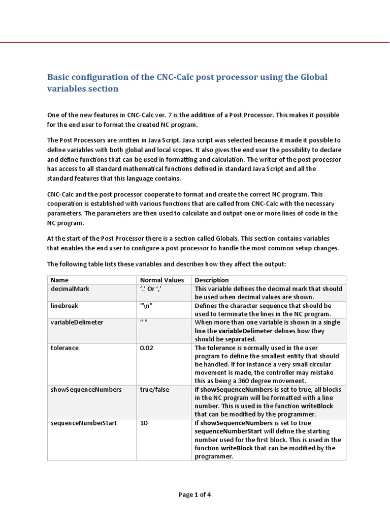 CNC-Calc Post Processor - Basic Configuration | PDF | Parameter (Computer Programming ...