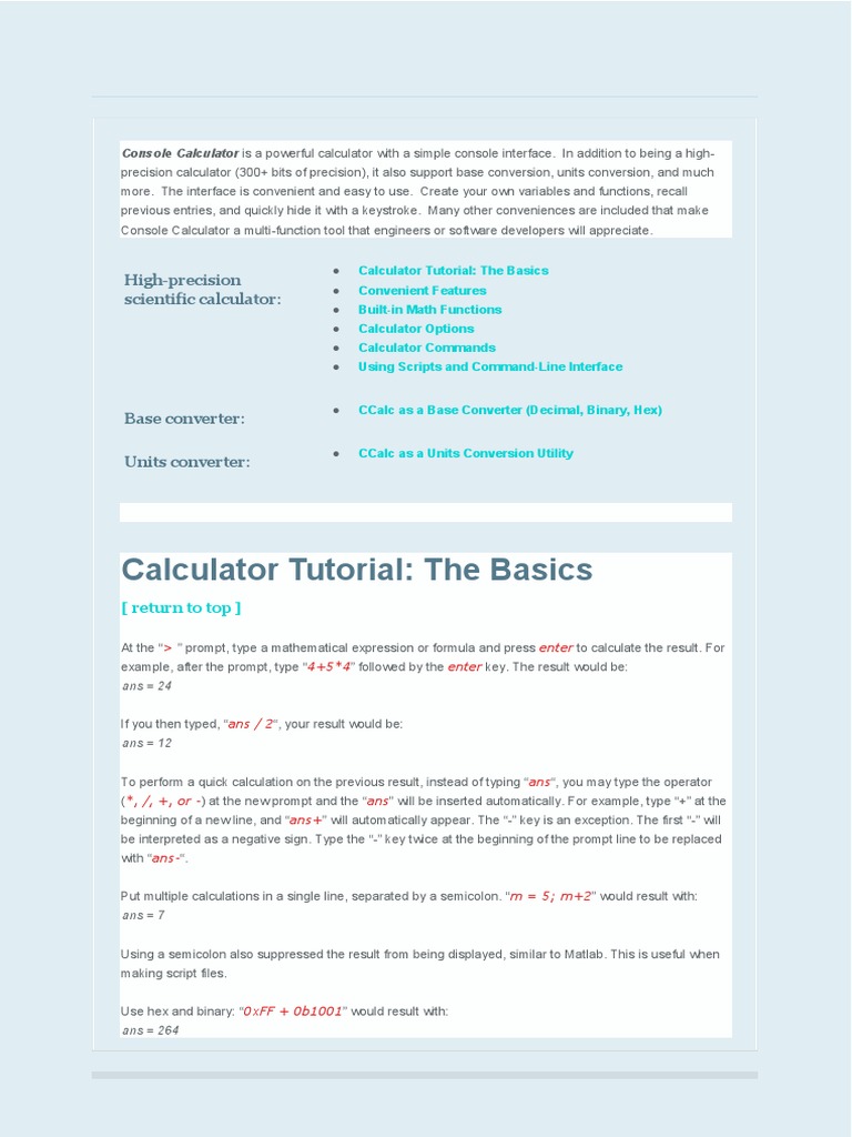 Calculator Tutorial: The Basics: High-Precision Scientific Calculator | Download Free PDF ...