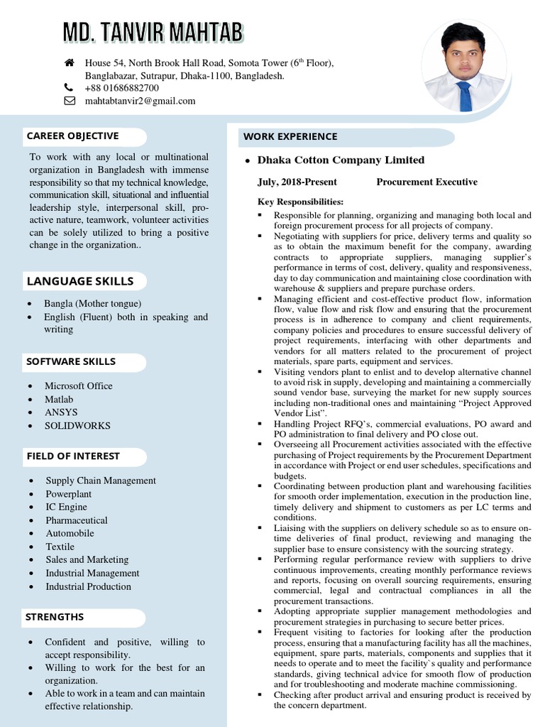 MD - Tanvir Mahtab CV | PDF | Procurement | Supply Chain