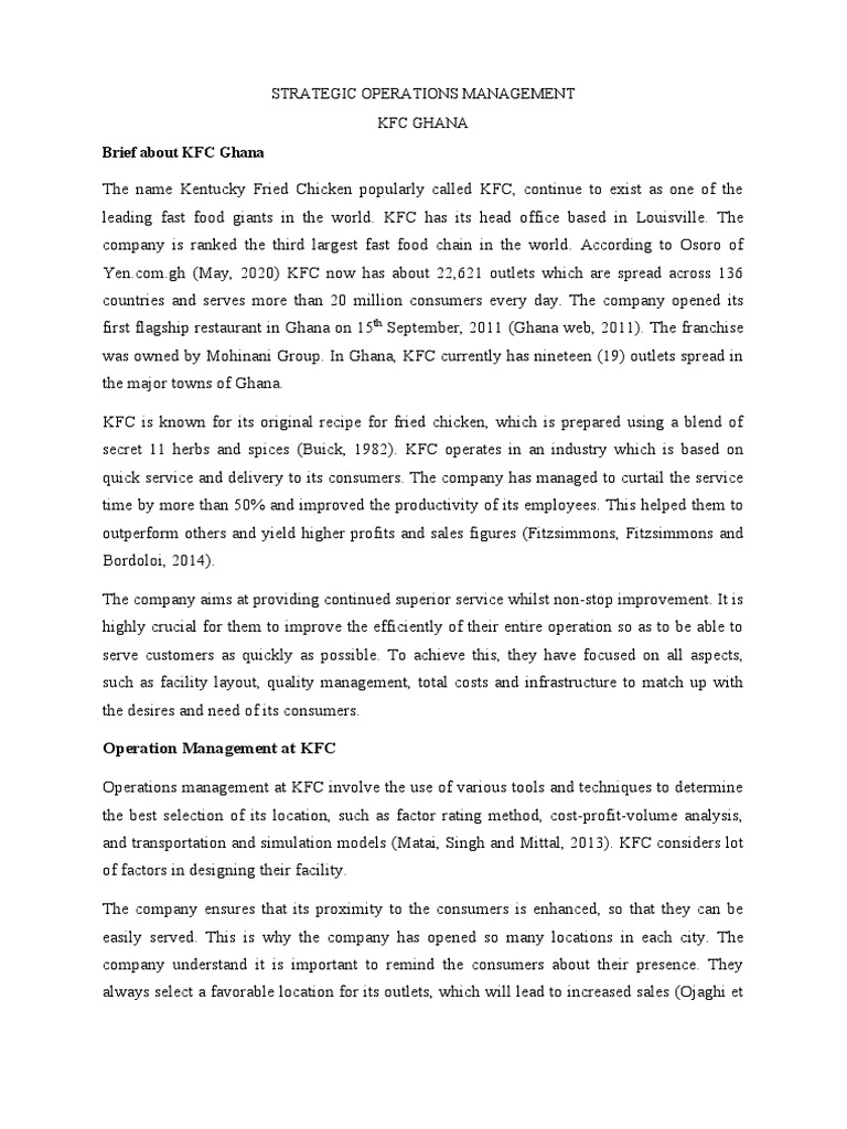 KFC Ghana: Operations Strategy | PDF | Inventory | Economies