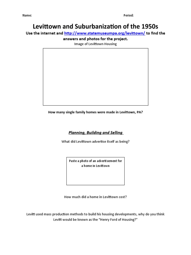 Levittown and Suburbanization of The 1950s: Use The Internet and To ...