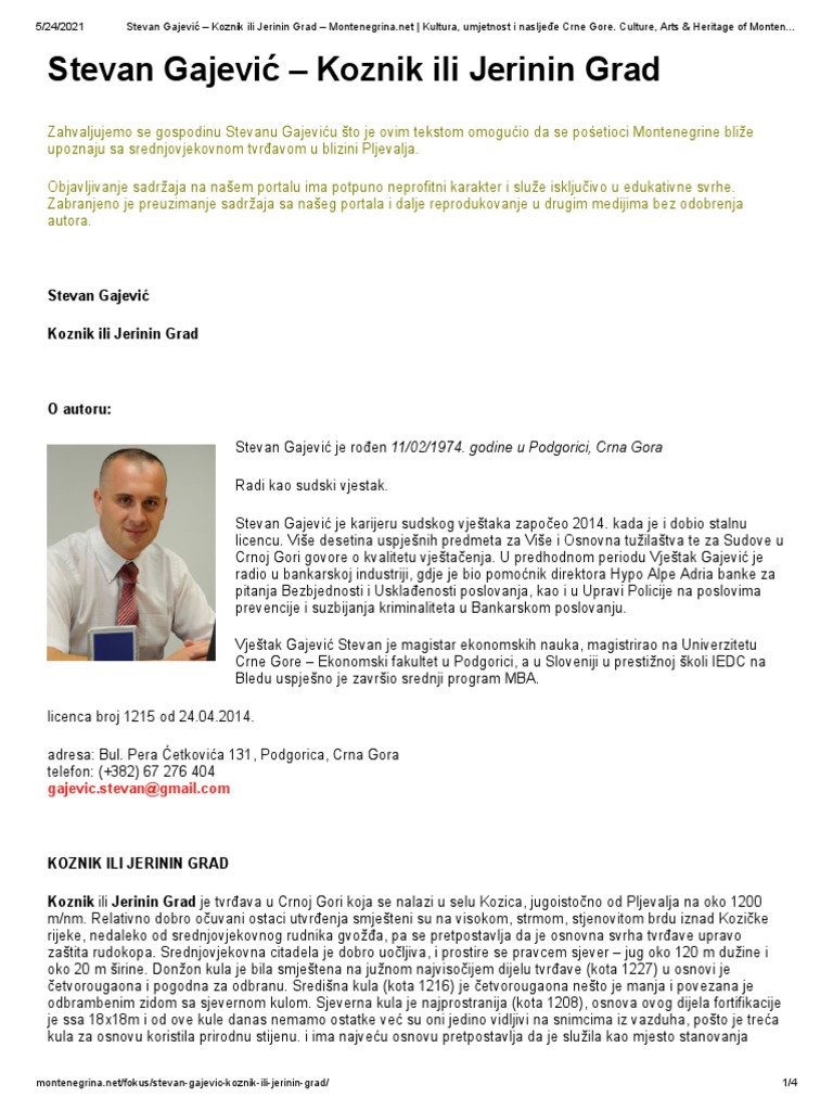 Stevan Gajević - Koznik Ili Jerinin Grad - Montenegrina - Net - Kultura ...