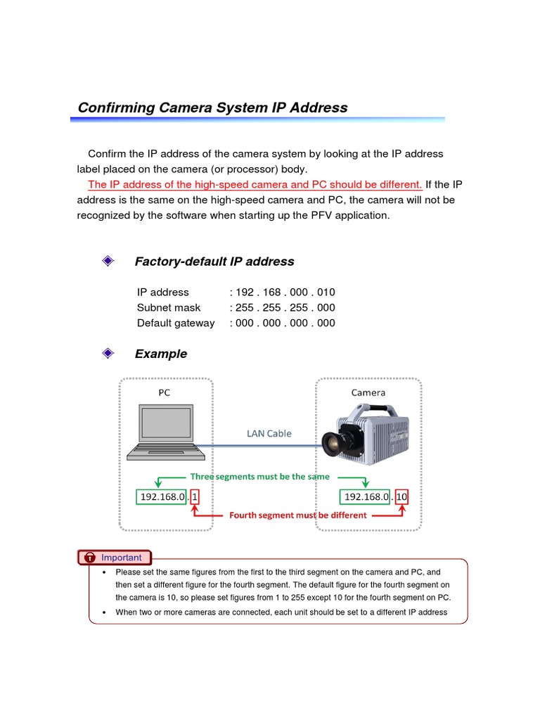 Camera System IP Setup Guide | PDF | Ip Address | Personal Computers