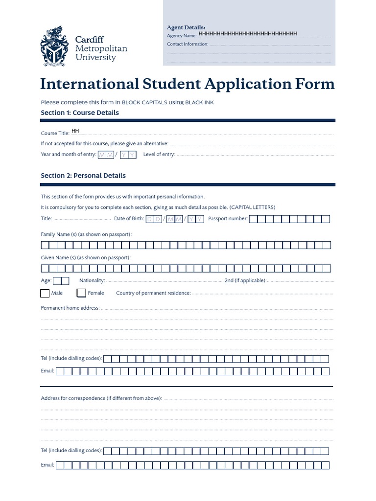 International Student Application Form: Section 1: Course Details | PDF ...