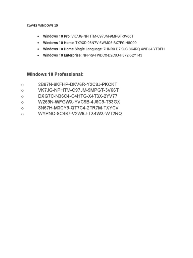 Claves Windows 10 | PDF