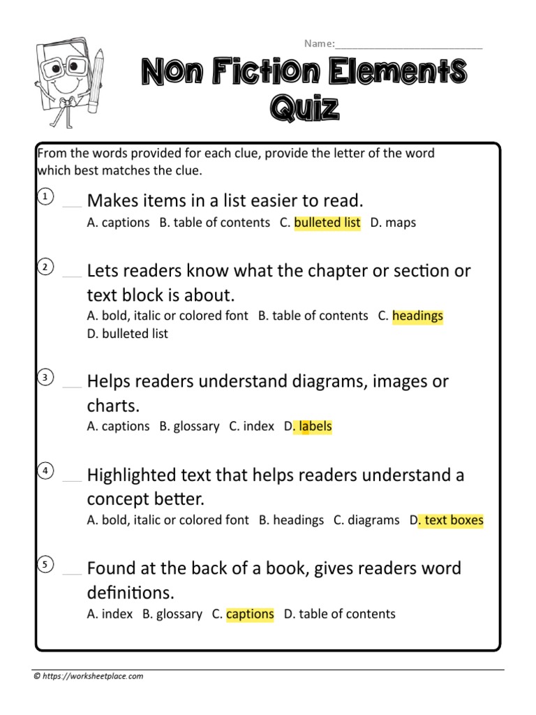 Non Fiction Elements Quiz: Name | PDF