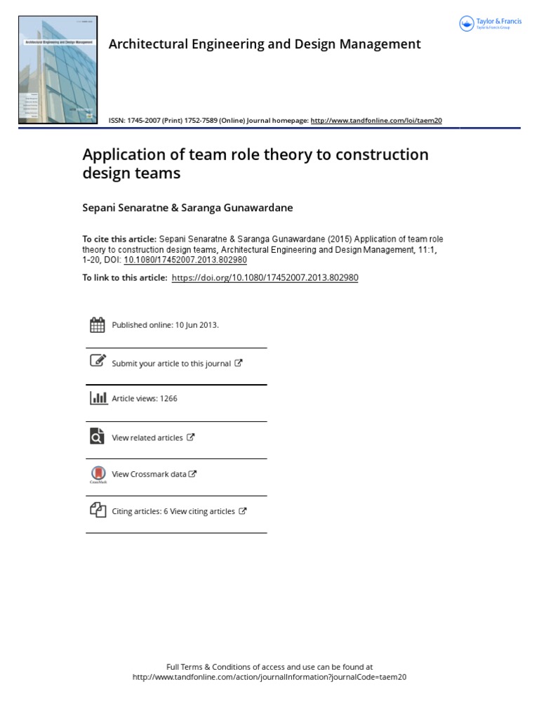 Application of Belbin's Team Role Theory to Construction Design Teams ...