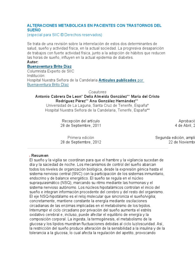 Alteraciones Metabolicas Del Sueño | PDF | Dormir | Leptina