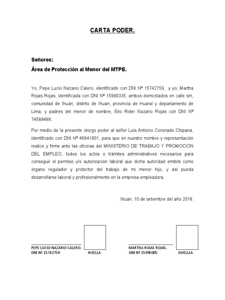 Carta Poder Mtpe | PDF