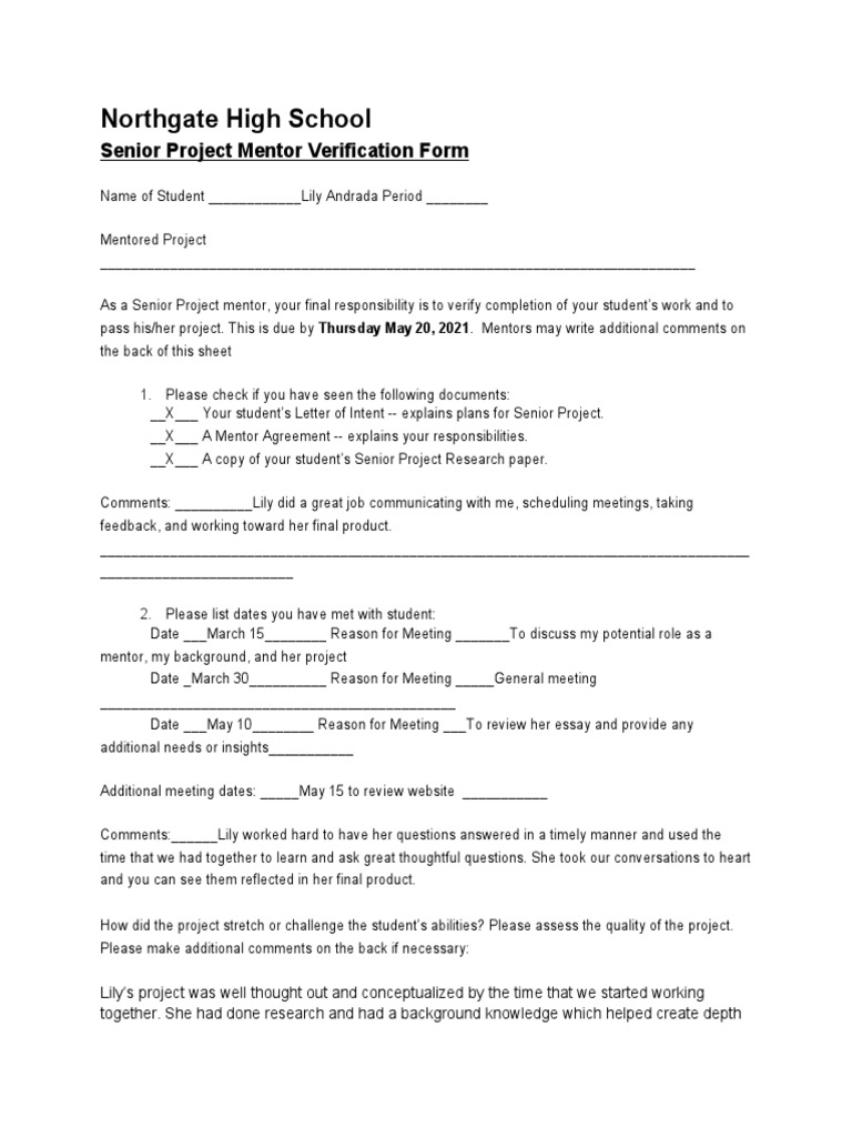 Mentor Verification Form | PDF | Mentorship | Essays