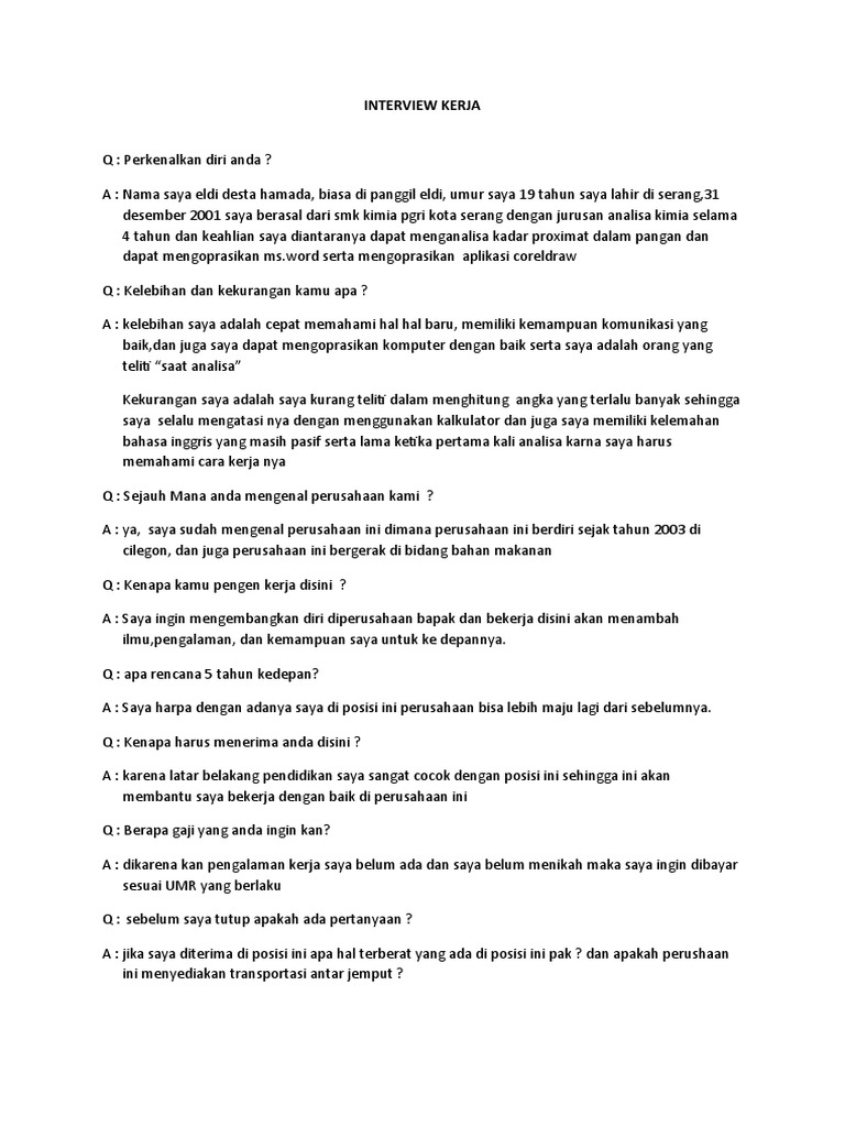 Contoh Dialog Interview Kerja Singkat | PDF
