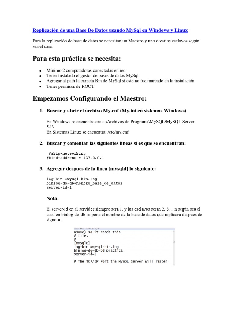 Replicación de Una Base de Datos Usando MySql en Windows y Linux | PDF | Mi sql | SQL