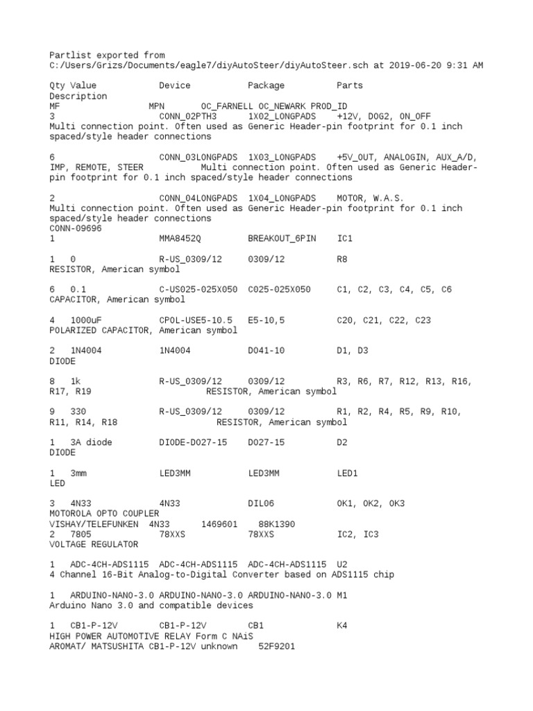 Component List | PDF | Components | Electronic Circuits