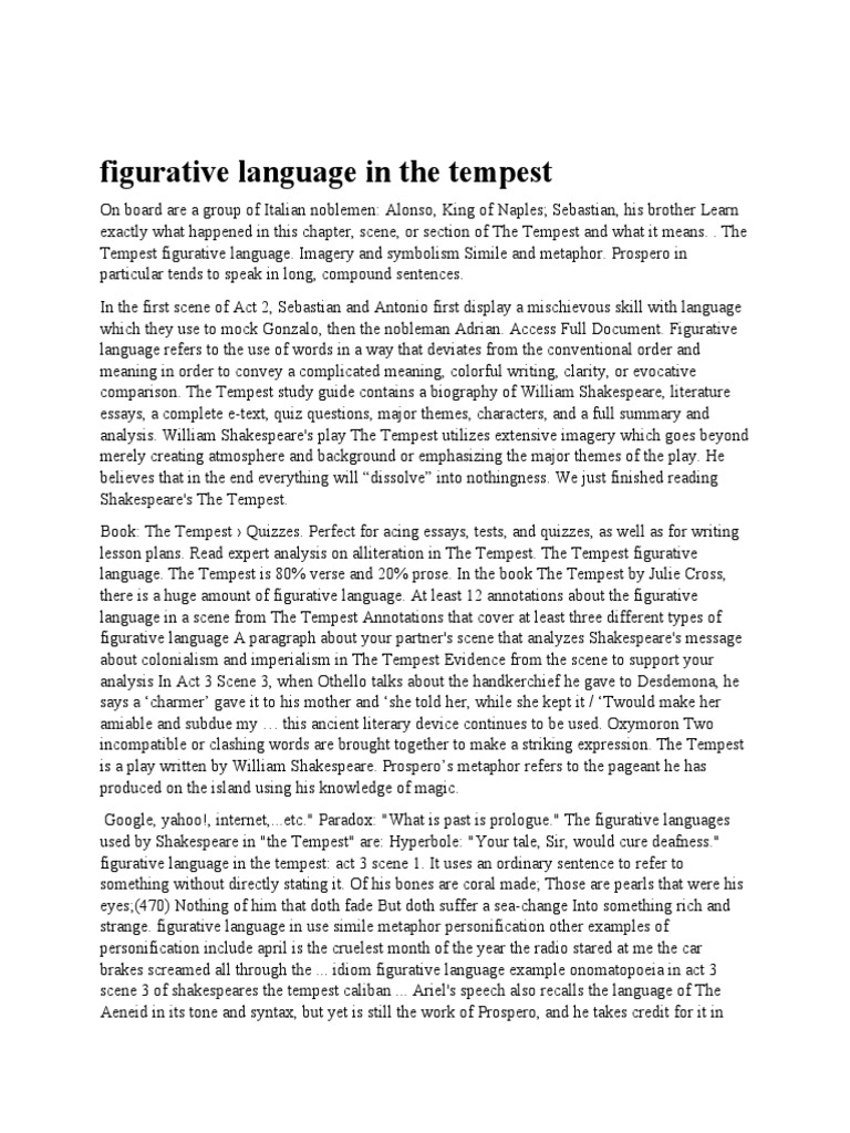 Figurative Language in The Tempest | PDF | The Tempest | Poetry