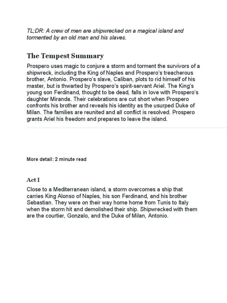 Tempest Summary | PDF | The Tempest
