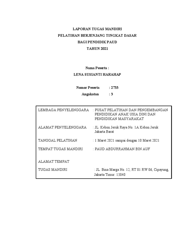 Tugas Mandiri Pelatihan Diksar 2021-1 Lenasusianti Harahap 2733 | PDF