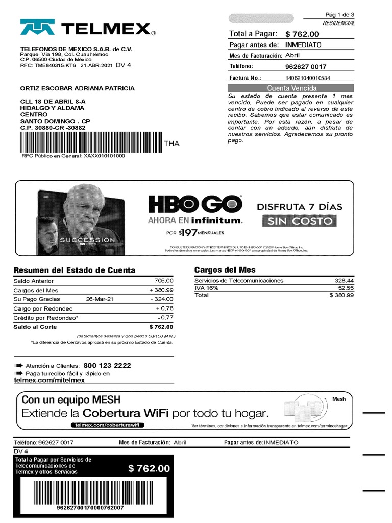 Recibo Telmex | PDF