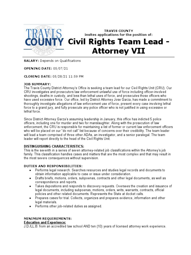 Civil Rights Team Job Posting | PDF | District Attorney | Prosecutor