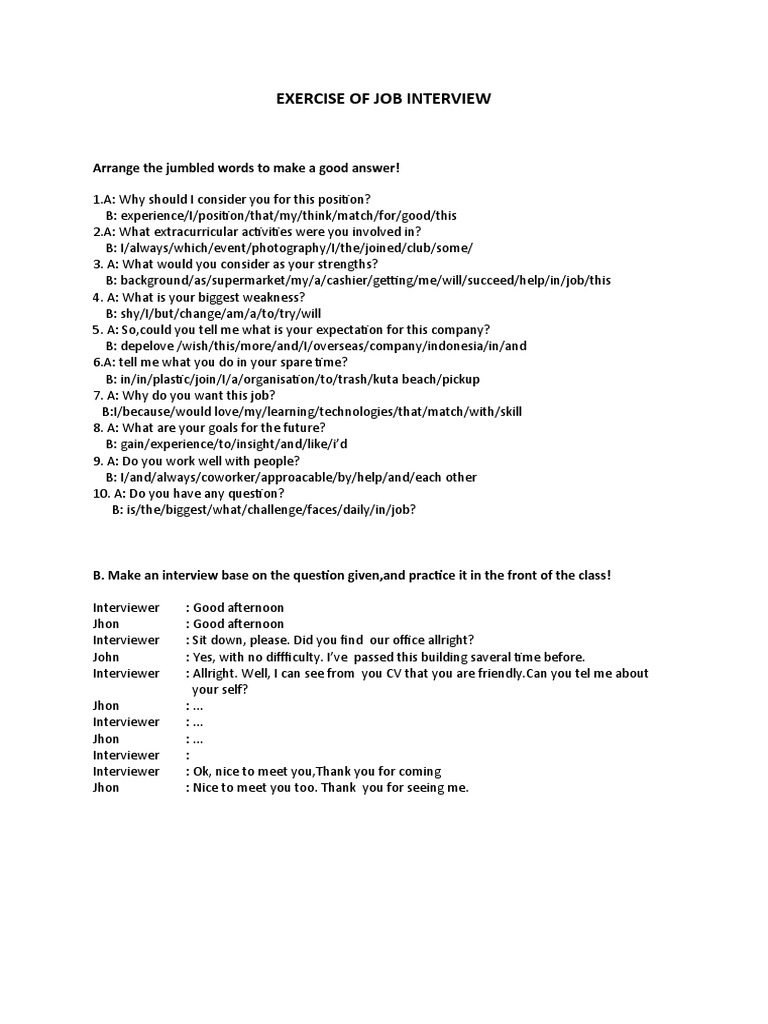 Preparing for a Job Interview: Practice Questions and Sample Roleplay | PDF