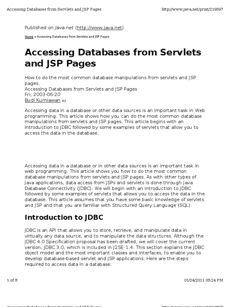 Accessing Databases from Servlets and JSP Pages | Java Server Pages ...