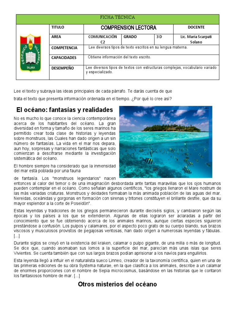 Compresion Lectora Océano Fantasía y Realidades 3ero | PDF | Mar ...