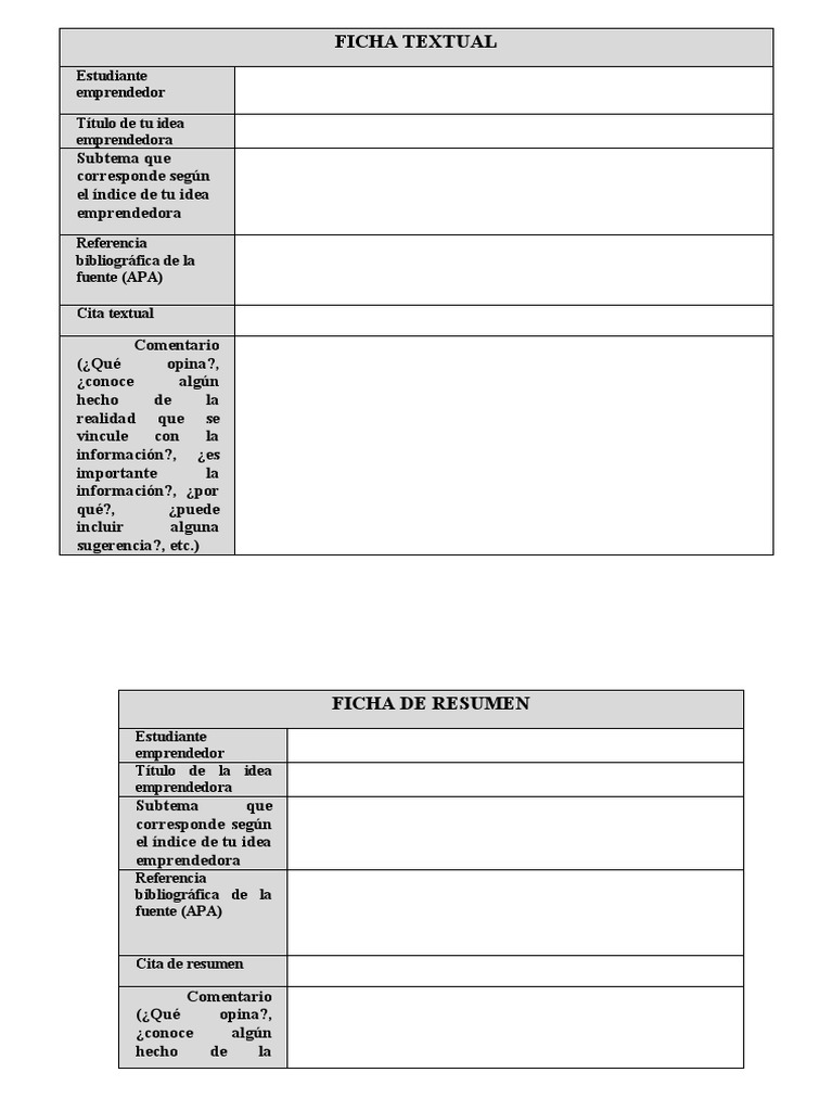 Formatos de Fichas Textual y de Resumen | PDF