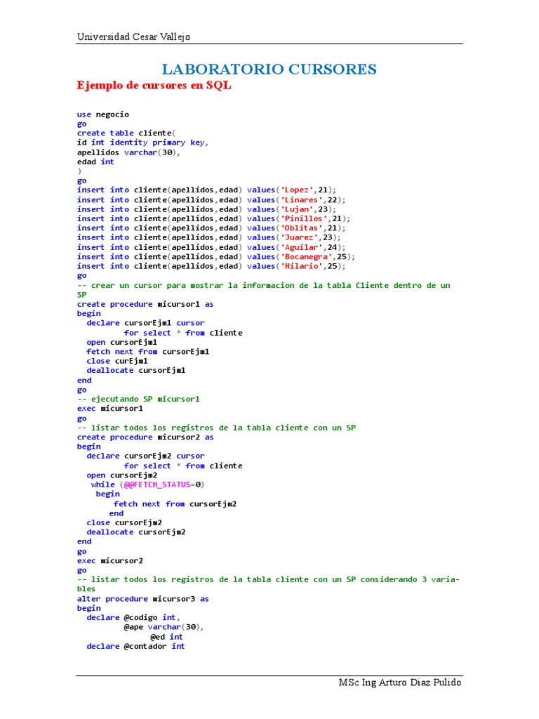 Sesion7 Cursores Lab | PDF | SQL | Datos