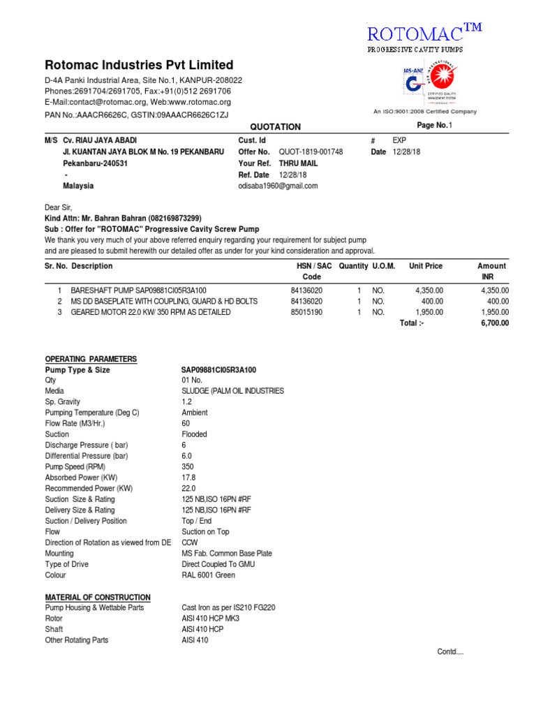 Rotomac Industries PVT Limited | PDF | Pump | Electric Motor