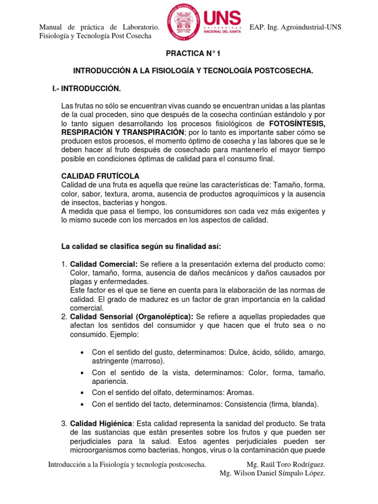 Practica 1 Introducción A La Fisiología y Tecnología Postcosecha. | PDF | Vegetales | Vitamina