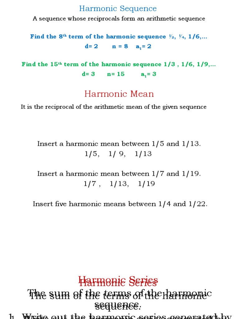 Harmonic Mean: A Sequence Whose Reciprocals Form An Arithmetic Sequence ...