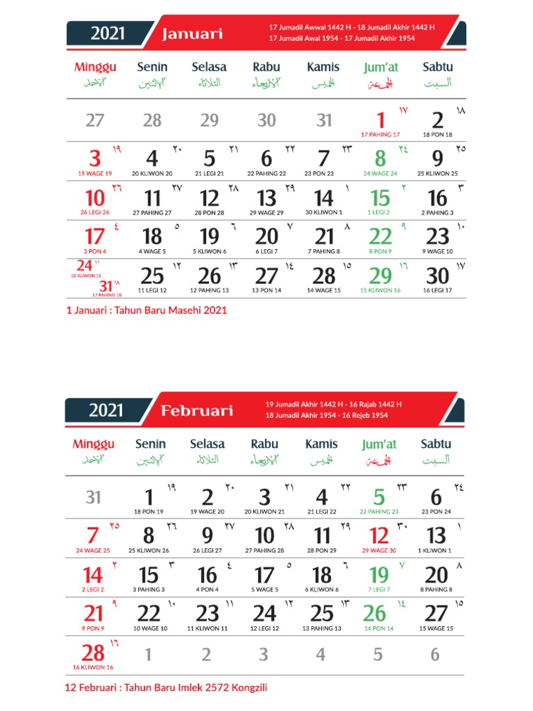 Template Kalender 2021 Full 12 Bulan PDF | PDF