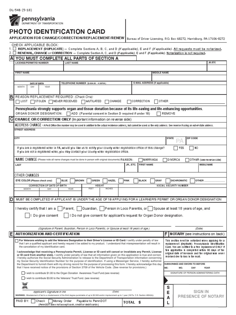 Id Card Blank PDF For Pennsylvania 2018 | PDF | Identity Document ...