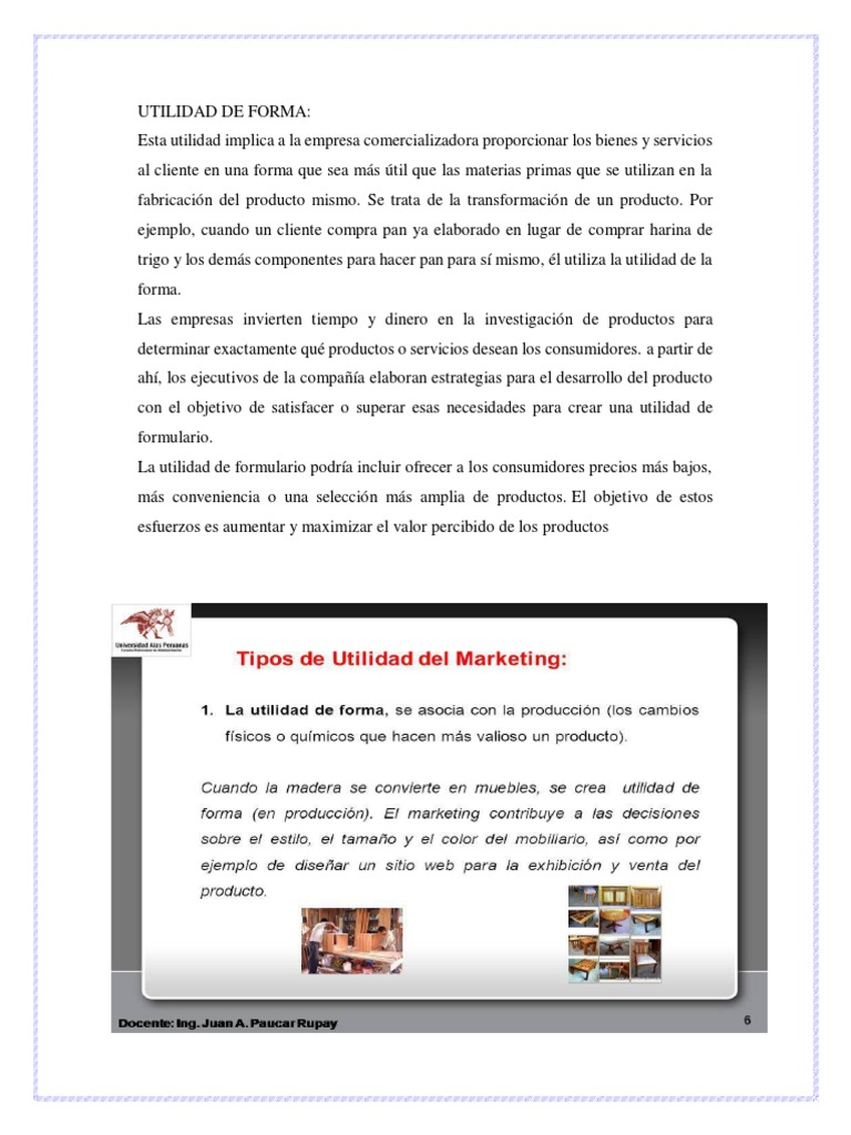 Cinco Tipos Diferentes de Utilidad en La Mercadotecnia | PDF | Producto ...