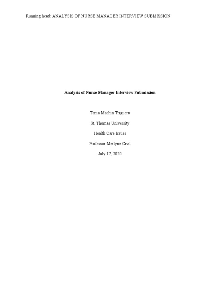 Analysis of Nurse Manager Interview | PDF | Patient | Health Care