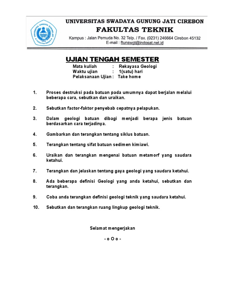 Ujian Rekayasa Geologi: Soal dan Topik | PDF | Ilmu Sosial | Sains ...